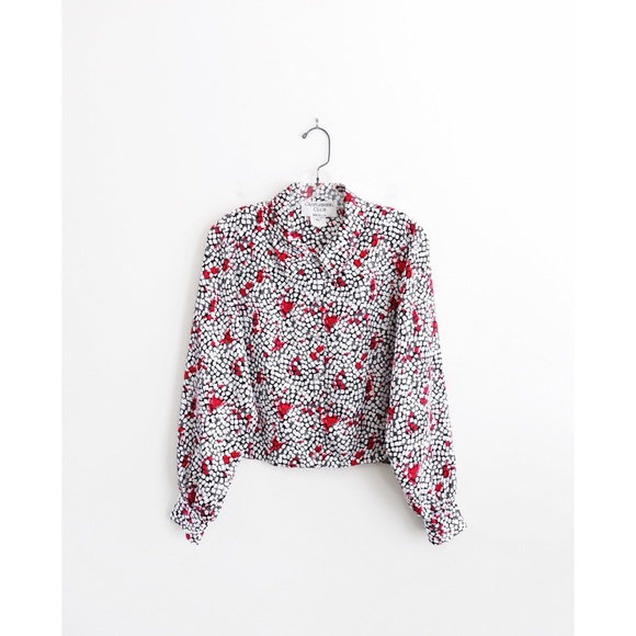 Vintage | Tops | Vintage White Red Black Dappled Button Down Top | Poshmark